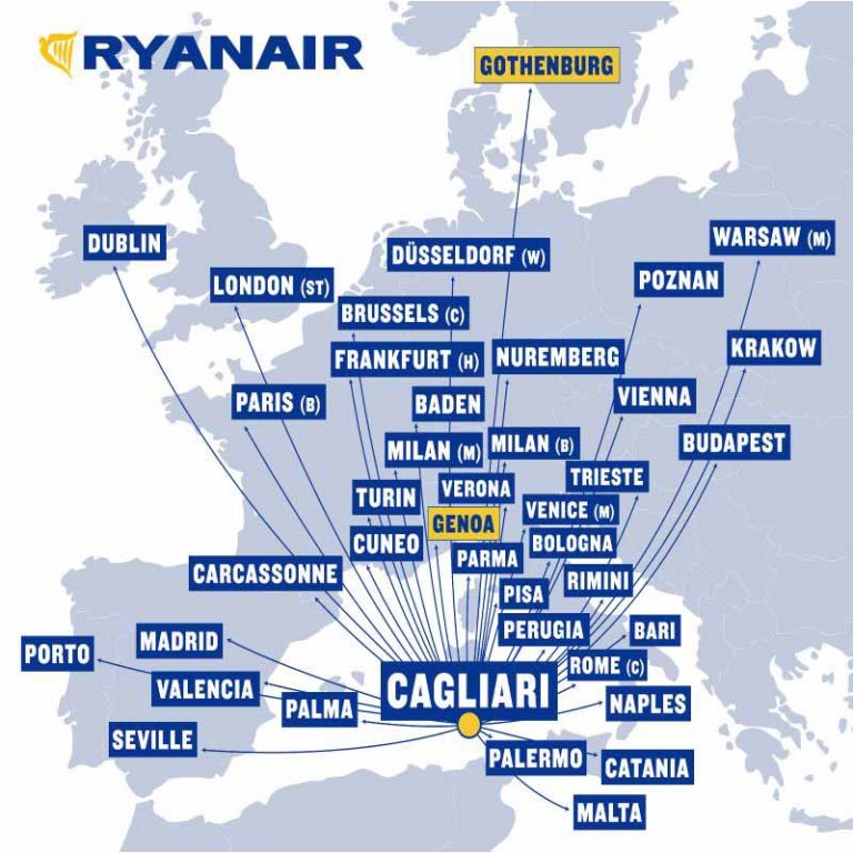 Rotte Ryanair Cagliari Estate 2023, scopri tutte le 39 destinazioni!